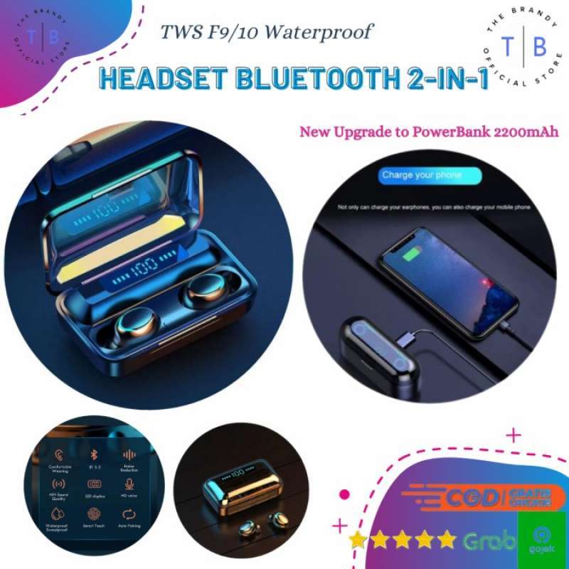 Promo TWS HEADSET 2-IN-1 DENGAN POWERBANK 2200MAH WATERPROOF TWS F9 ...