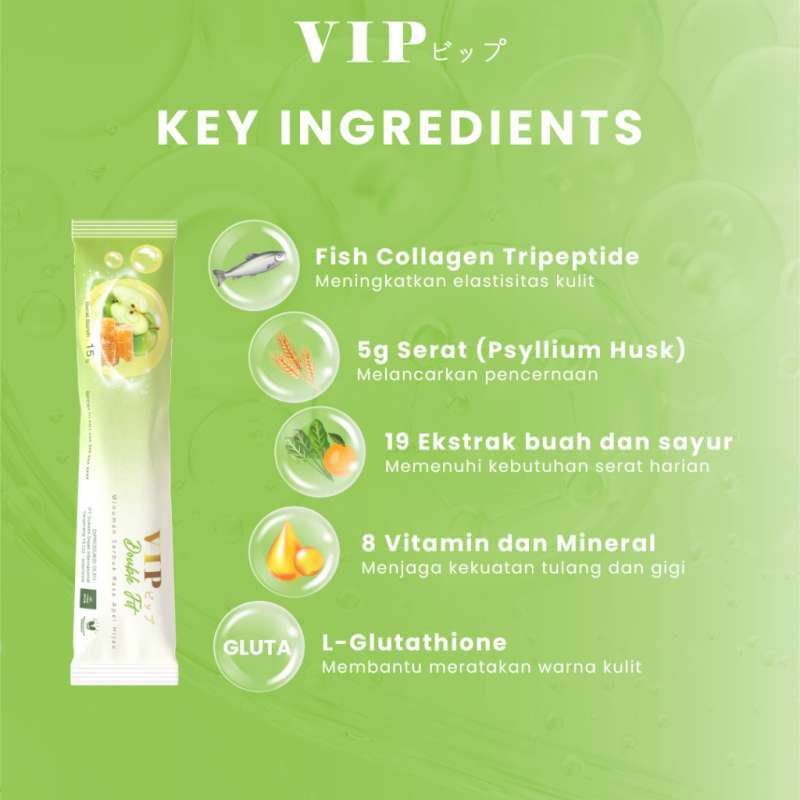 Promo VIP Collagen Double Fit Green Apple Minuman Kolagen 1 Box isi 15 ...