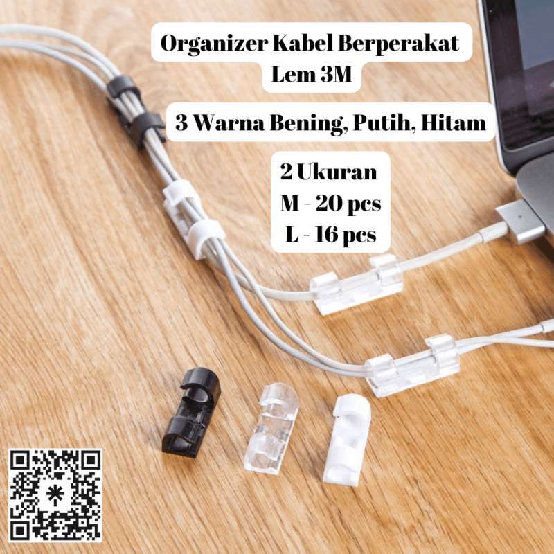 Promo (3 Warna 2 Size) Klip Kabel Lem 3m Bebas Paku Organizer Kabel ...