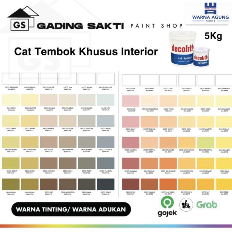 Promo Cat Decolith (Warna Tinting / Adukan) / Cat Tembok Interior Galon ...