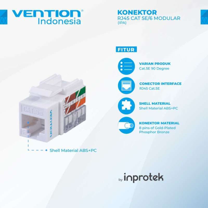 Jual Vention Konektor Rj45 Cat 5e/6 Modular - 180 Degree Cat.5e Di ...