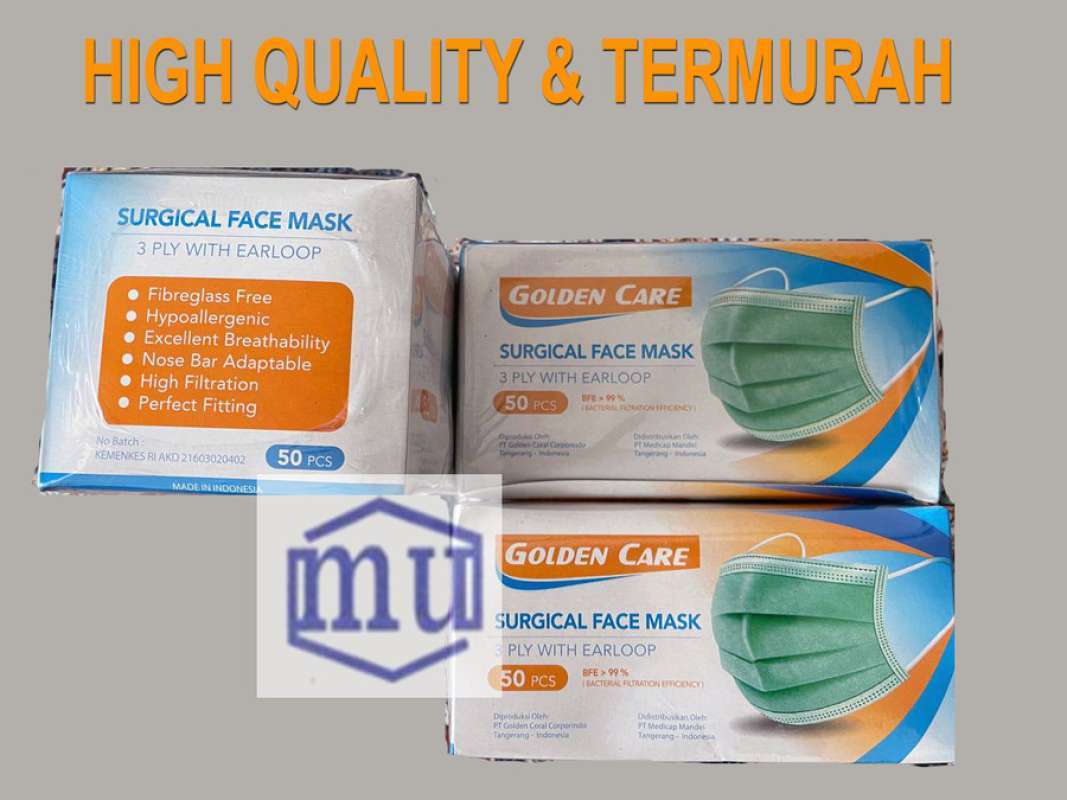 Jual Golden Care Masker Earloop & Hijab 3 Ply Surgical 50 Pcs Di Seller ...