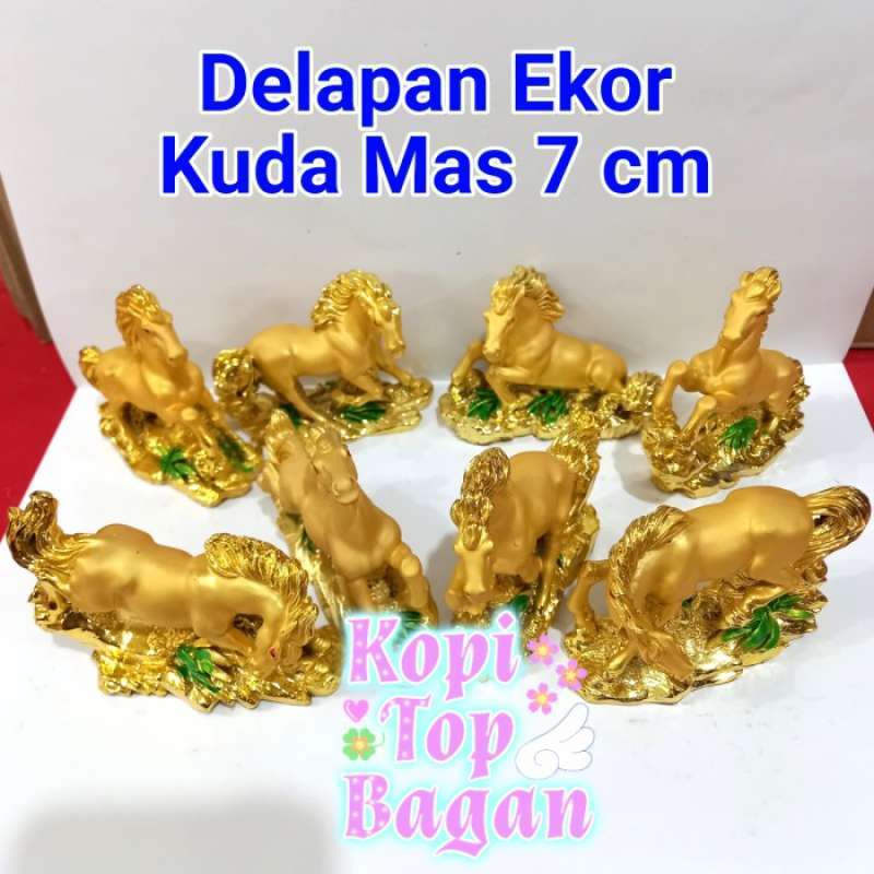 Promo Pajangan Delapan Ekor Kuda Emas Kuning Mas Eight Horses Uk 7 Cm ...