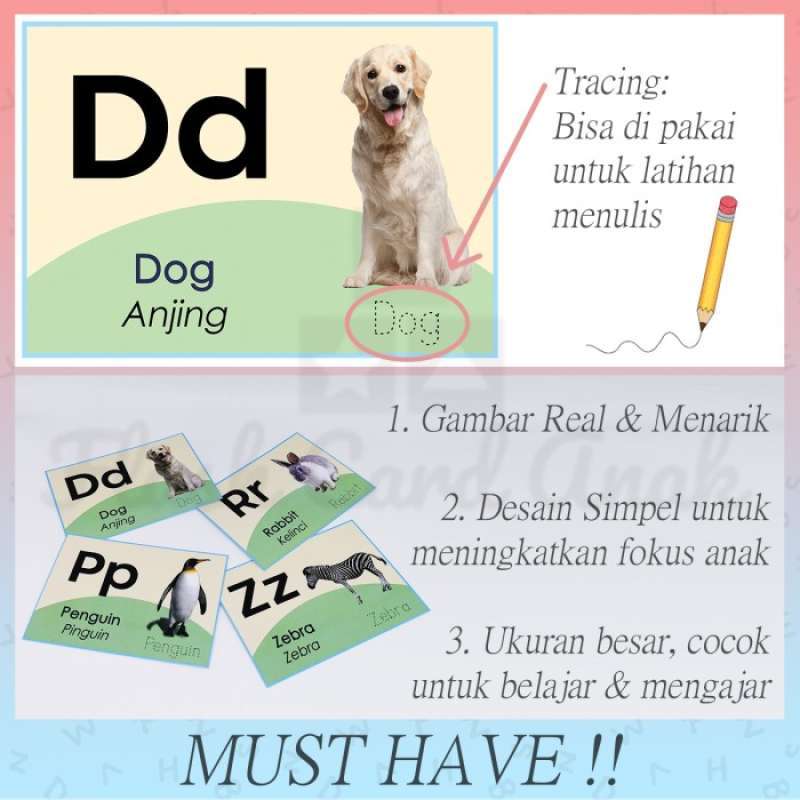 Promo Flash Card Anak Alphabet Animal Kartu Belajar Binatang Alfabet A ...