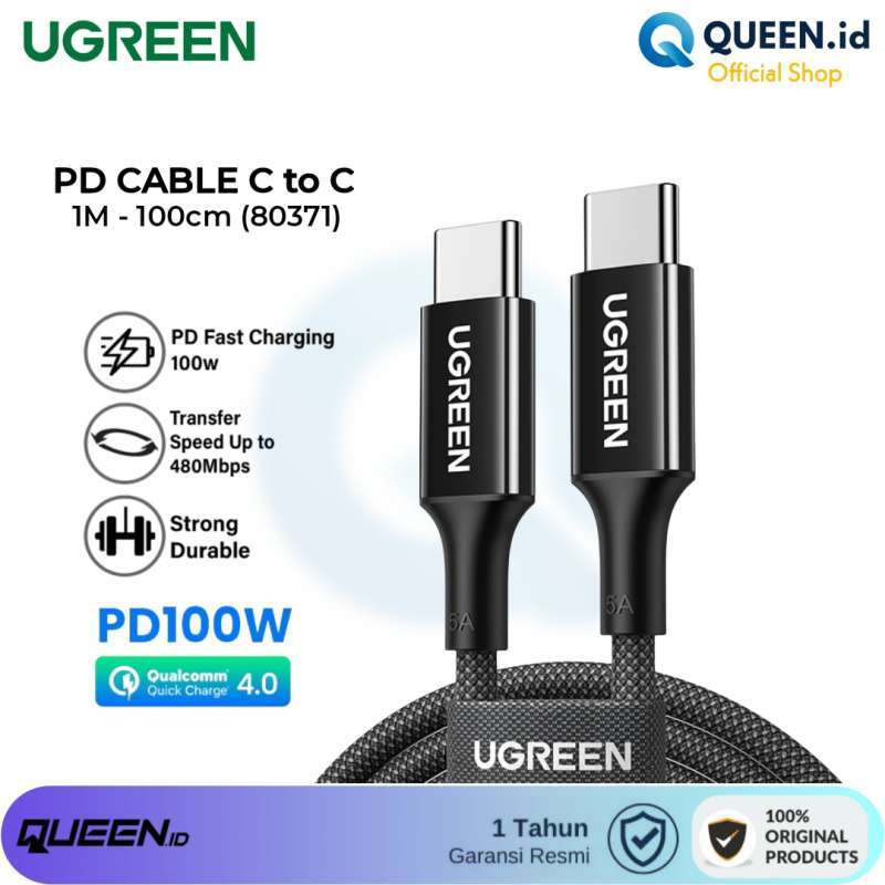 Jual UGREEN Kabel Data Charger USB TYPE C to C 1M 5A 100W PD QC Fast 80371 di Seller QUEEN id ...