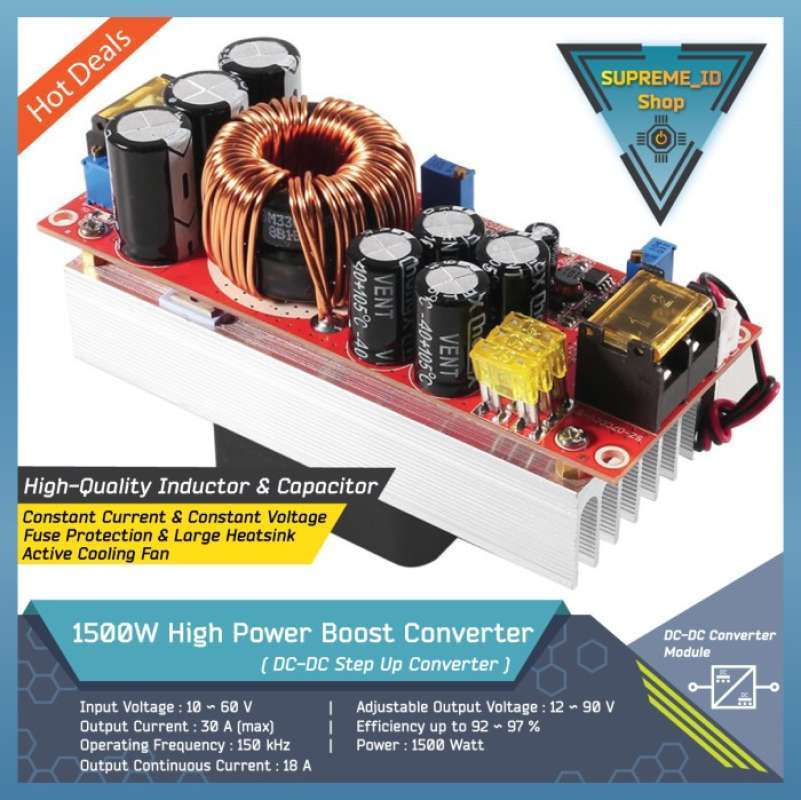 Promo High Power Dc-dc Step Up Boost Converter + Active Cooling | 1500w ...