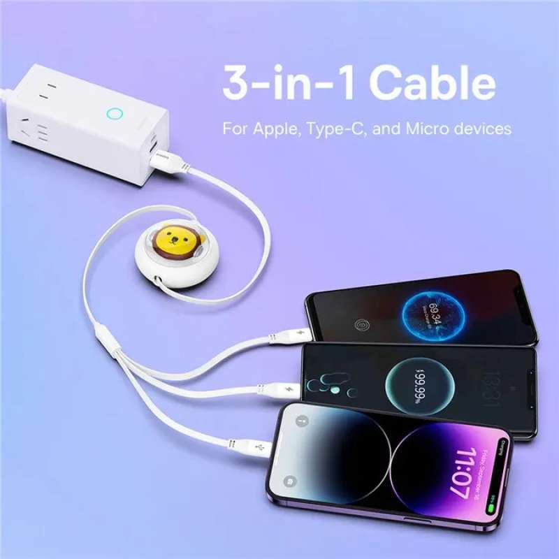 Jual Baseus Kabel Leo Retractable Charging Cable 3-in-1 USB to M+L+C 3 ...