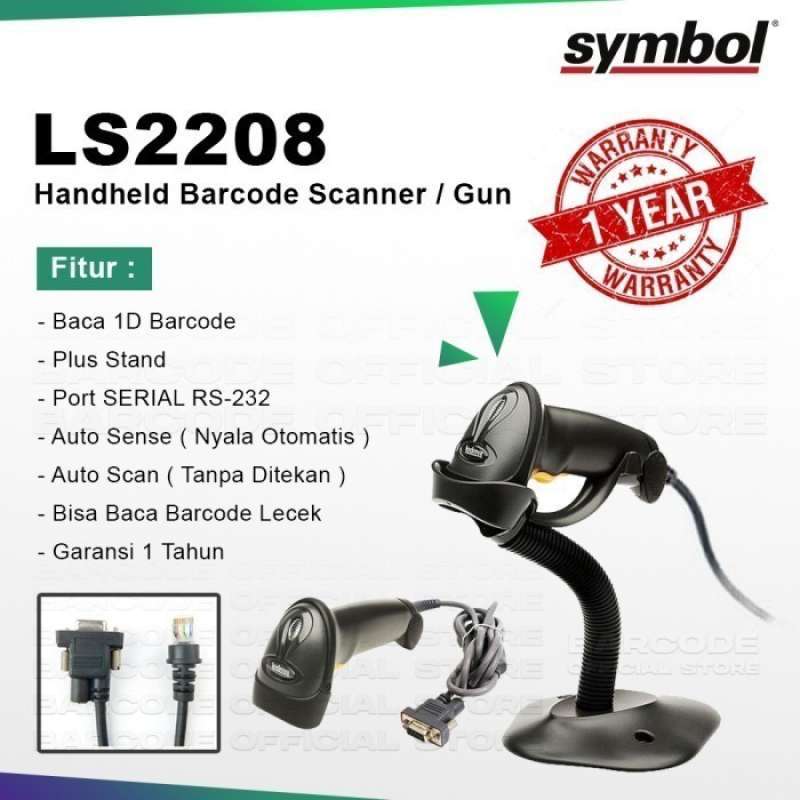 Promo 100% Produk Ori Scanner Barcode Symbol Ls2208 + Stand Port Serial ...