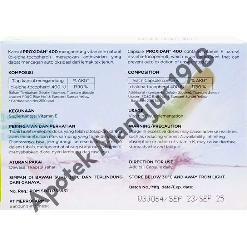 Promo Proxidan 400 Mg 10 Kapsul - Suplementasi Vitamin E Diskon 2% Di ...