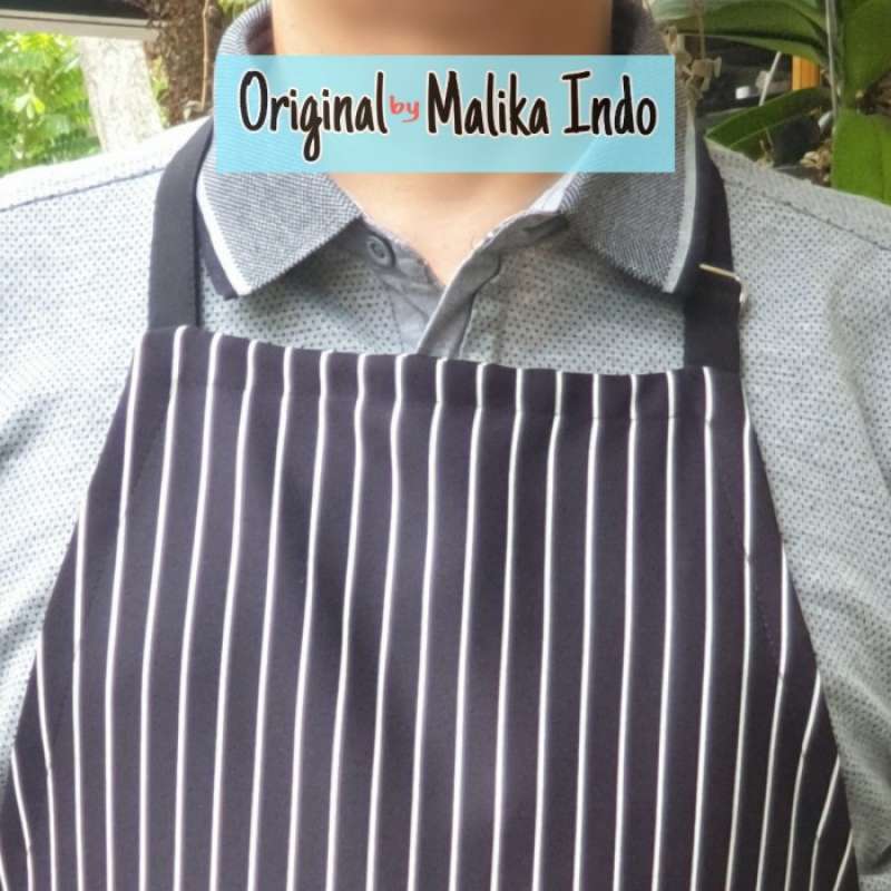 Promo Apro Barista Celemek Fullsize Salur Hitam-Putih Apron Salur ...