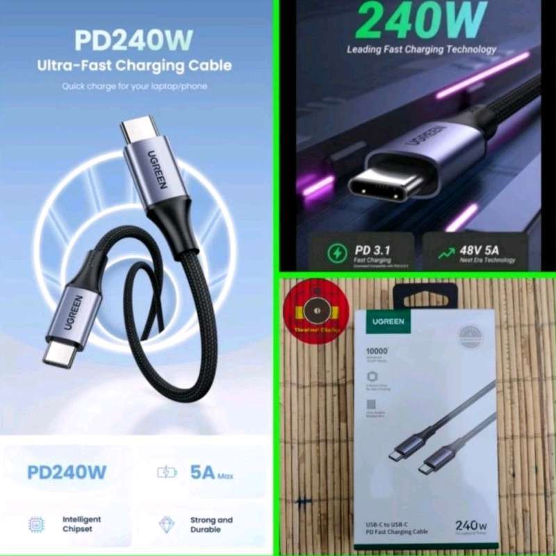 Jual Ugreen Kabel PD USB C to C 240W 15311 1M 90440 2M PD3.1 5A Braided Cable Power Delivery ...