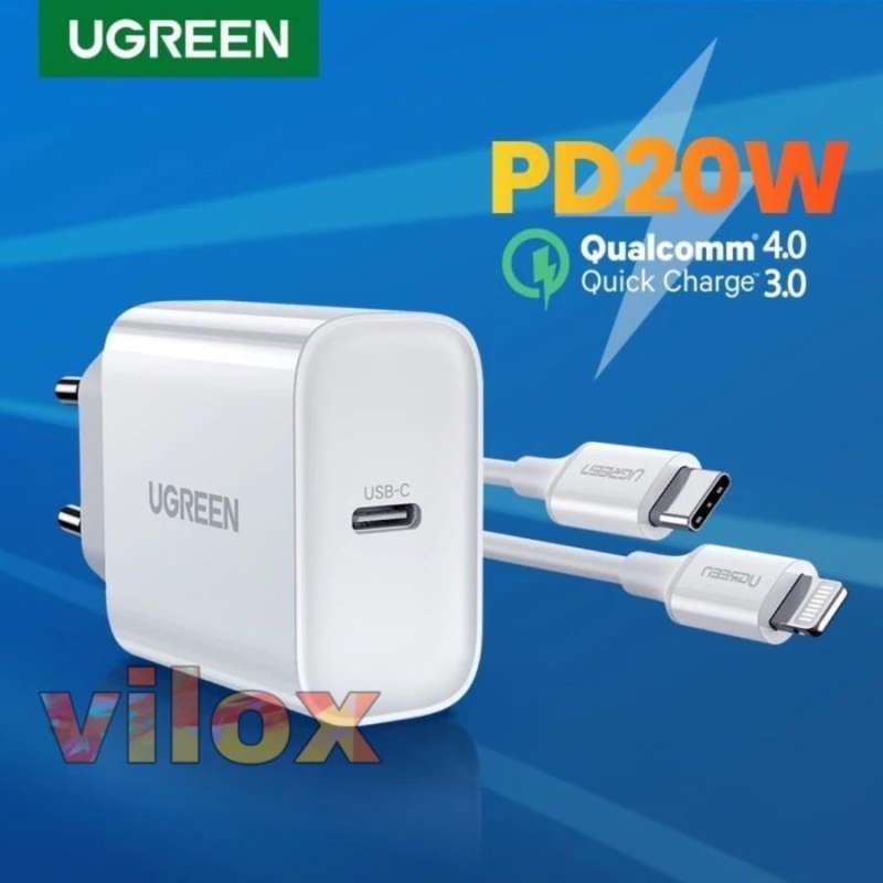 Jual Ugreen Tc Fast Pd Charger 20w Kabel Mfi C To Lightning iPhone 12 13 - Putih Charger + Kabel ...
