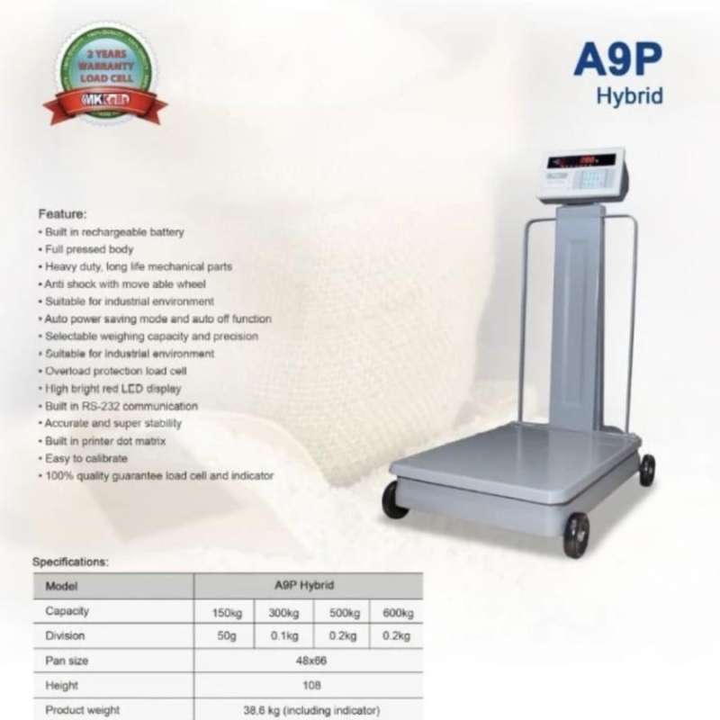 Jual Timbangan Lantai Hybrid Print Sonic A9P 150 Kg 300 Kg 500 Kg 600 Kg - 600 Kg X 200 Gr di ...