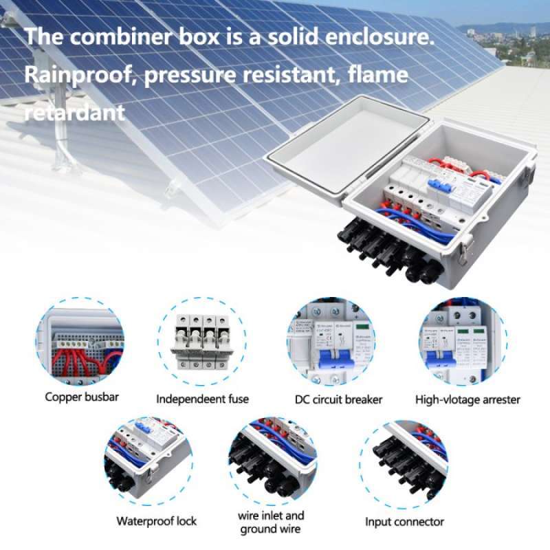 Promo Slocable PV Combiner Box 6 Strings 500V DC 15A Fuse Surge ...