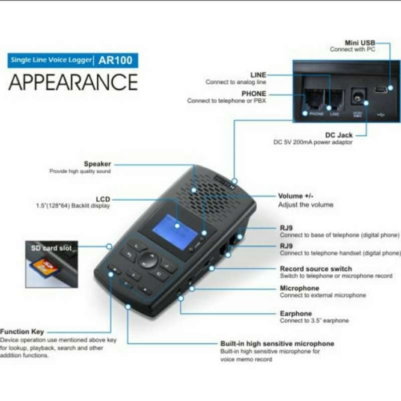 Promo Perekam Telepon Direct Line PABX Portable Recorder Artech AR100 ...
