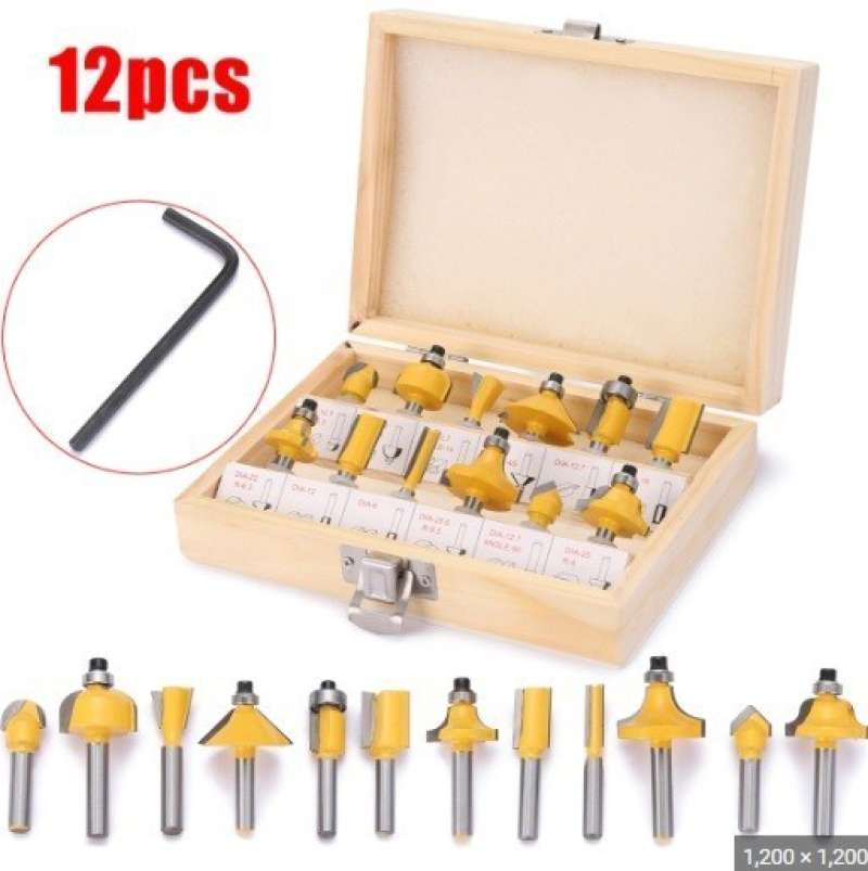 Promo Mata Profil Router Bit Bits Trimmer Set 12pcs 1/4 Kotak Box Sets ...