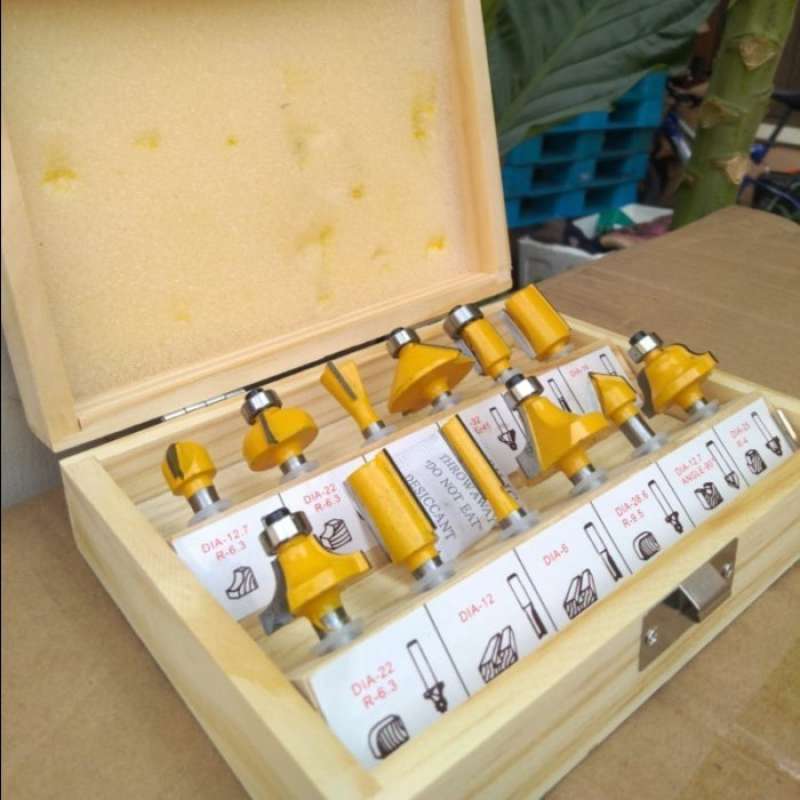Promo Mata Profil Router Bit Bits Trimmer Set 12pcs 1/4 Kotak Box Sets ...