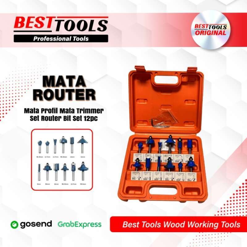 Promo Mata Profil Router Bit Bits Trimmer Set 12pcs 1/4 Kotak Box Sets ...