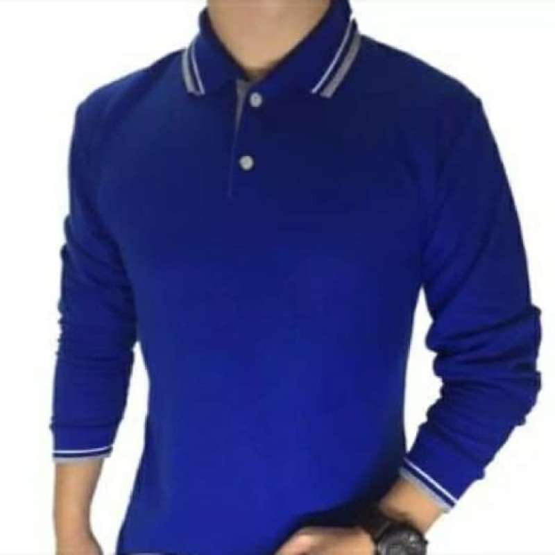 Jual Kaos Polo Berkerah Pakai Lis Lengan Panjang Pria Dan Wanita Kaos Kerah - Biru Xxxl Di ...