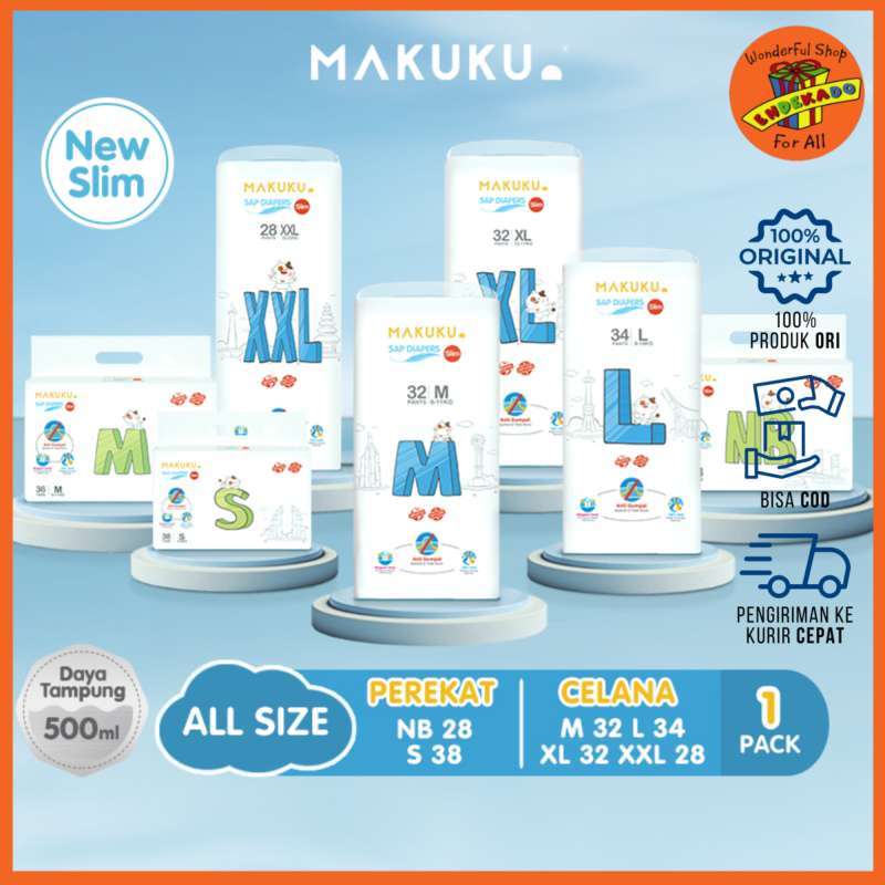 Jual MAKUKU Sap Air Diapers Slim NB/S/M/L/XL/XXL Popok Bayi Makuku SAP anti gumpal - L Pants ...