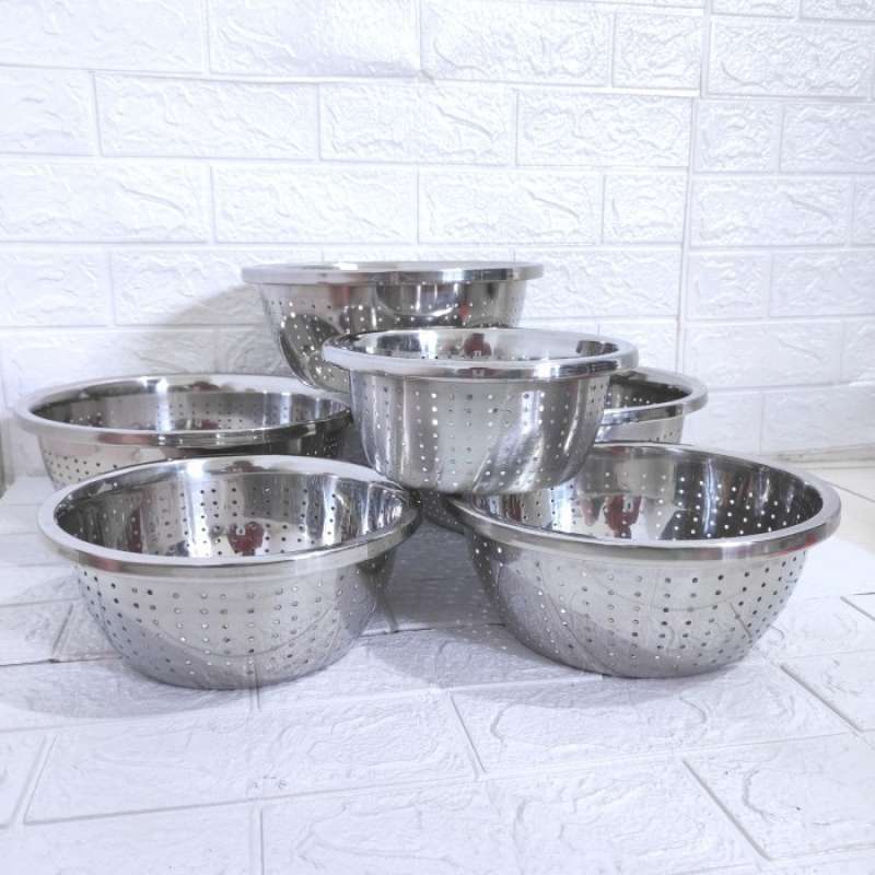 Promo Baskom Bolong Lubang Bakul Stainless Saringan Baskom Tirisan ...