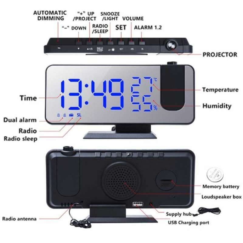 Promo New Jam Proyektor Digital Meja Fungsi Alarm Temperature Humidity ...