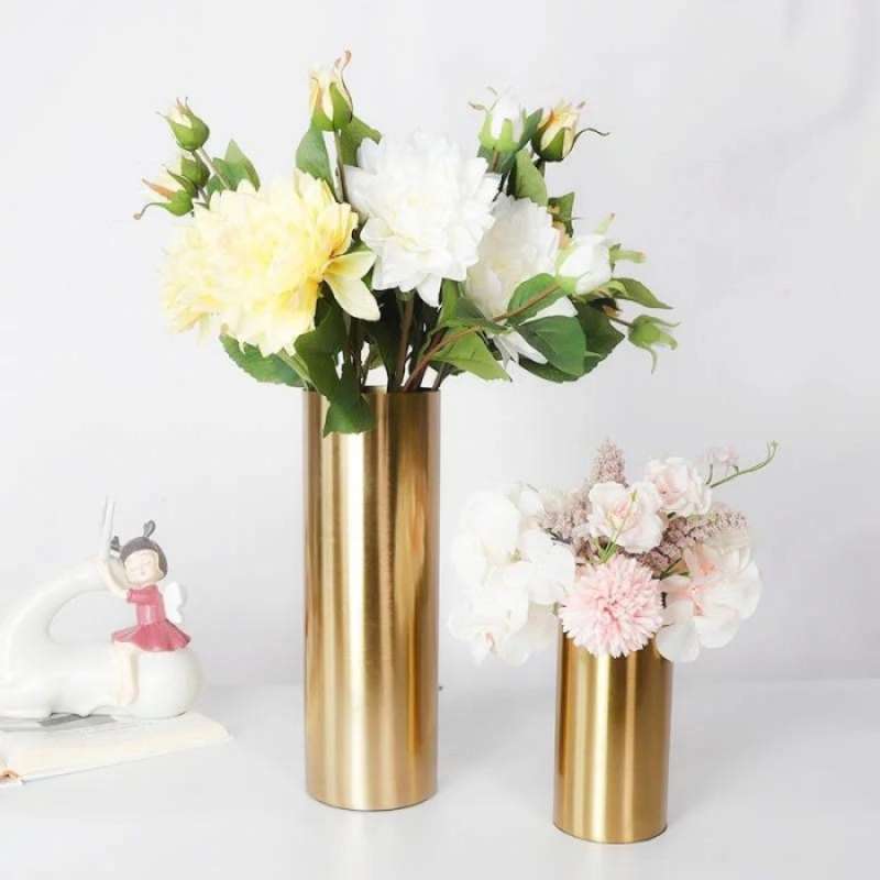 Promo New Vas Pot Bunga Gold Silinder Stainless Flower Vase Luxury Home ...