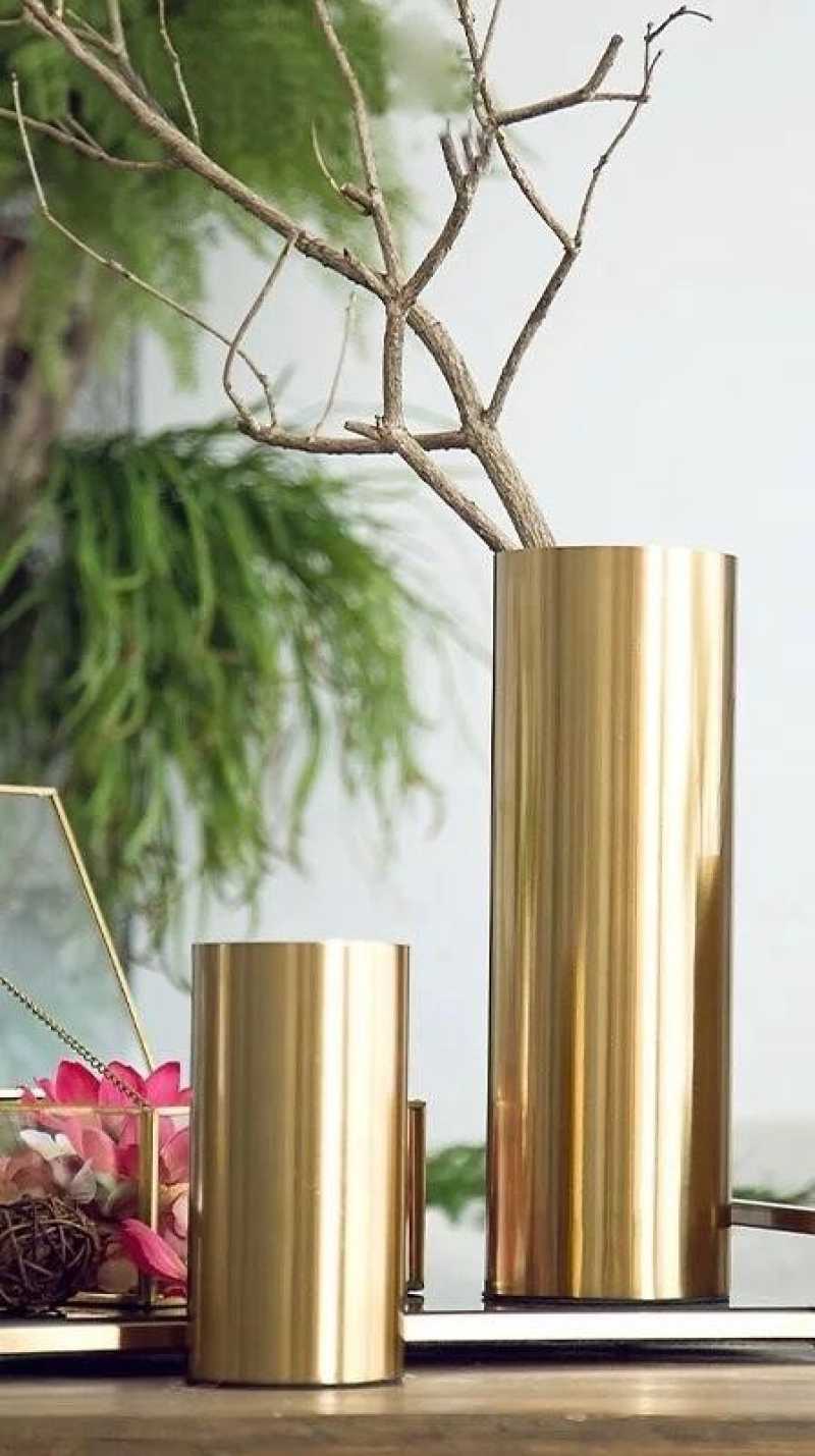 Promo New Vas Pot Bunga Gold Silinder Stainless Flower Vase Luxury Home ...