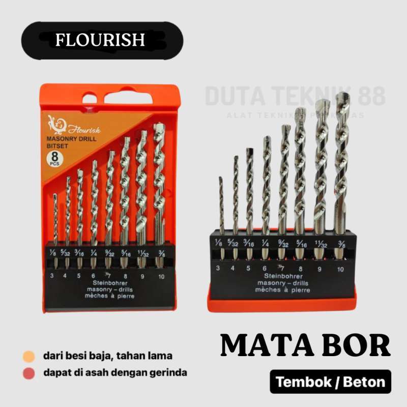 Jual Flourish Mata Bor Tembok Beton Besi Set 8pcs 3-10 Mm Masonry Drill ...