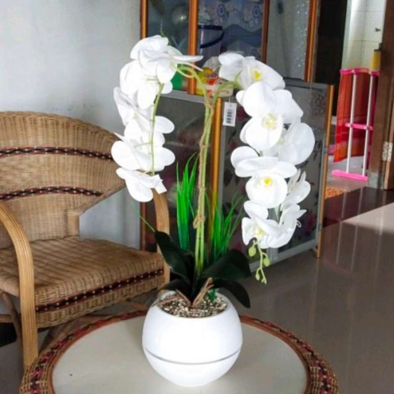 Promo Rangkaian anggrek latex latek Putih set pot 2 tangkai bunga ...