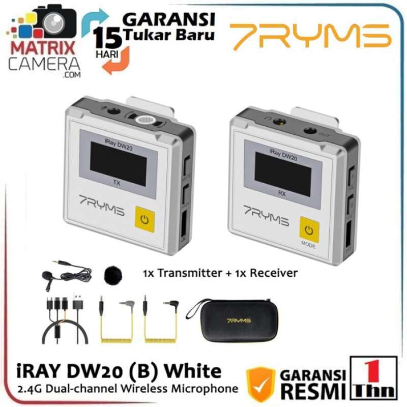 Promo 7RYMS IRAY DW20 (B) 2.4G DUAL-CHANNEL WIRELESS MICROPHONE FOR CAMERA - - Putih Diskon 50% ...
