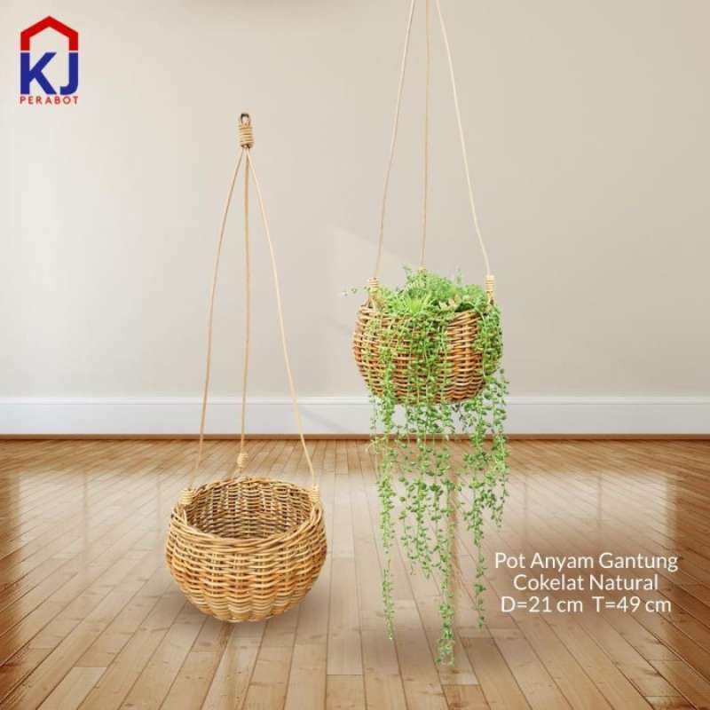 Promo Sale Pot Anyam Gantung Rotan Cembung - Putih List Abu Diskon 27% ...