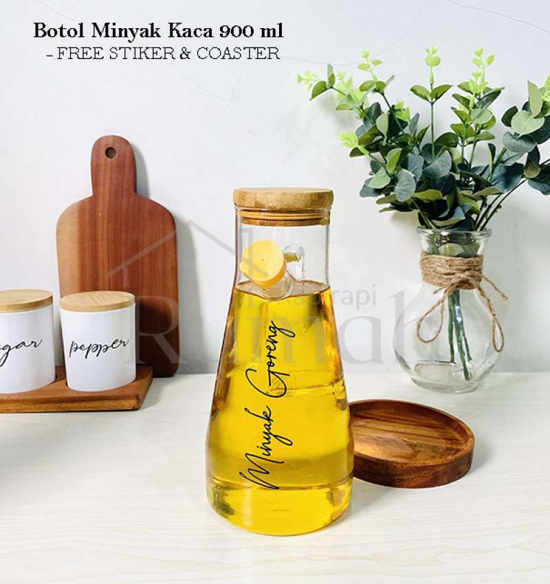 Promo Promo Botol Minyak Goreng Kaca 1 Liter 1000 Ml 900 Ml Tutup Kayu + Coaster - 900 ML Diskon ...