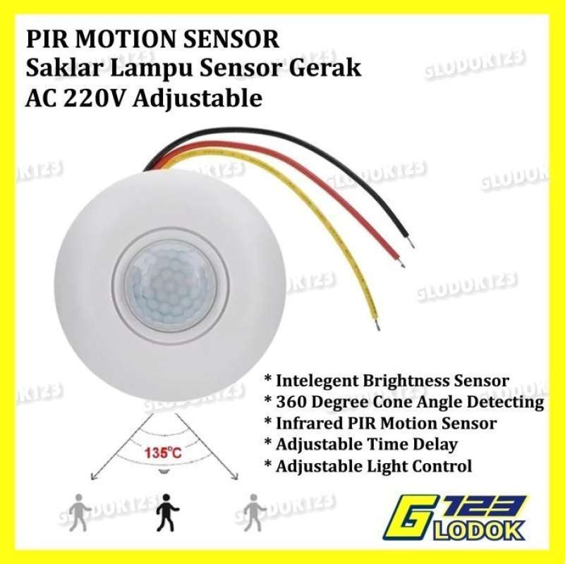 Promo Saklar Lampu Sensor Gerak Otomatis Pir Switch Motion Detector Plafon Tanpa Bubble Bulat 