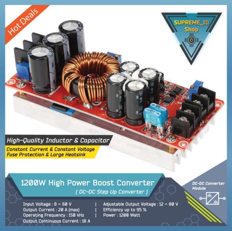 Promo High Power DC-DC Step Up Boost Converter | 1200W 20A BERKUALITAS Diskon 2% di Seller SNJ ...