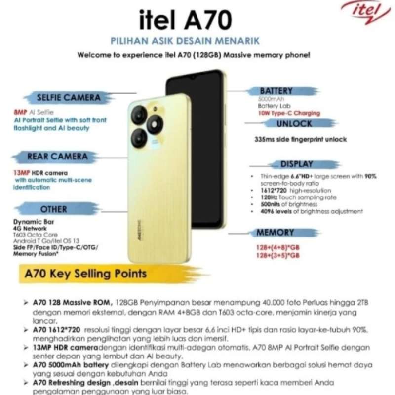 Jual Itel A70 Ram 4/128gb Garansi Resmi Itel Indonesia di Seller Bagindos Groceries - Bagindos ...