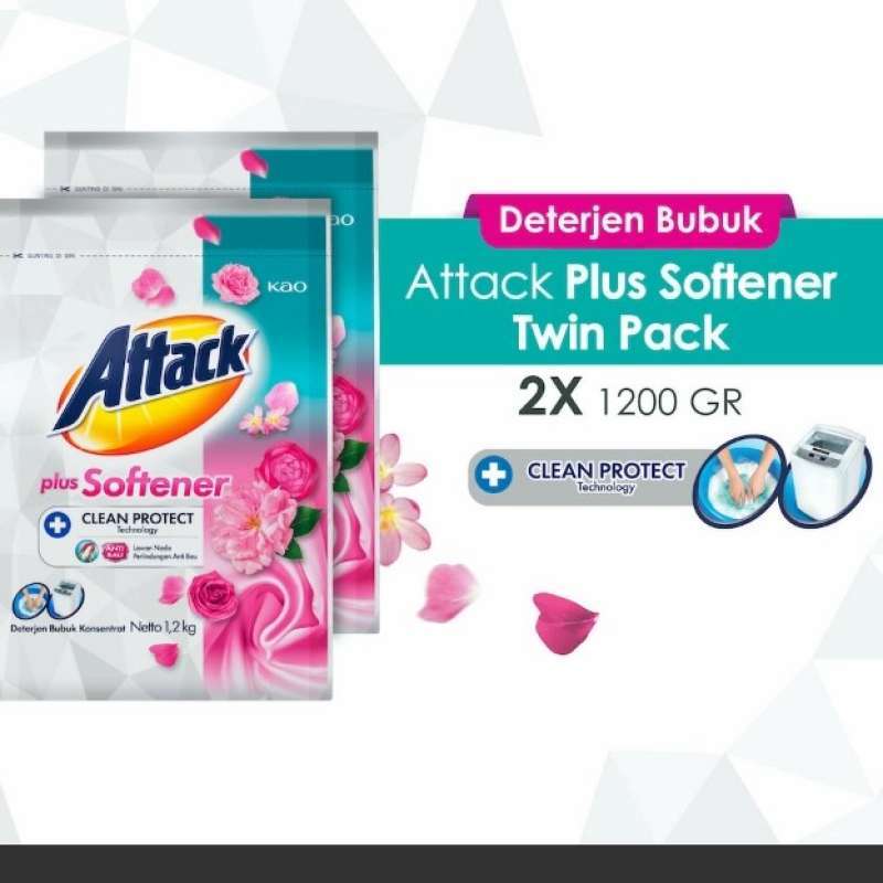 Promo Attack plus Softener 1200 gr detergent konsentrat bubuk twin pack ...