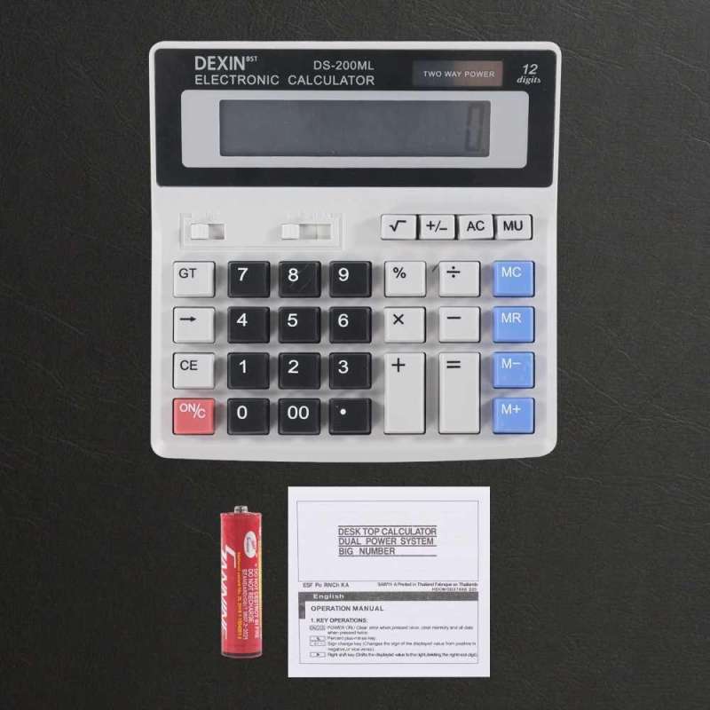 Jual DEXIN Kalkulator 12 Digit Large LCD Display Two Way Power Solar DS ...