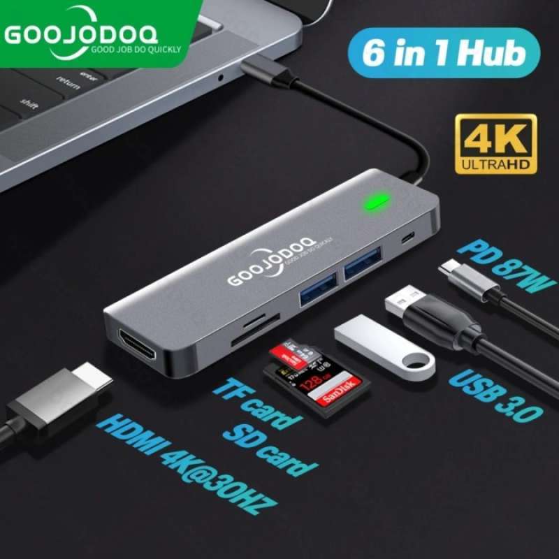 Promo GOOJODOQ 6 IN 1 ADAPTER HUB USB-C,SD/TF CARD, HDMI 4K, PD NEW ...