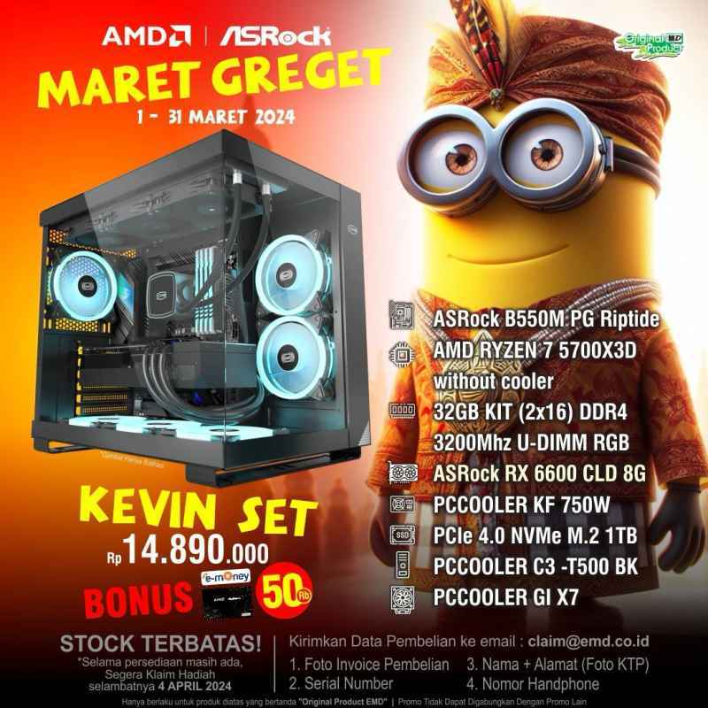Jual Pc Gaming Kevin Set B550m Pg Riptide + Amd 5700x3d + Vga + Psu ...