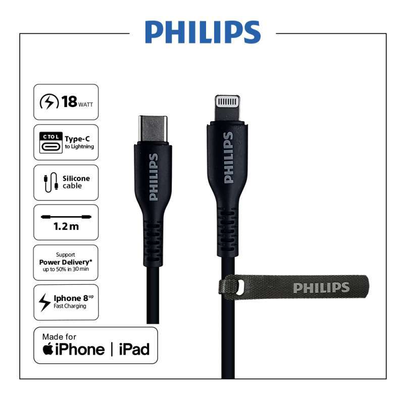 Promo Philips Usb-c To Lightning Cable 1.2m Soft Silicone Pastel Color ...