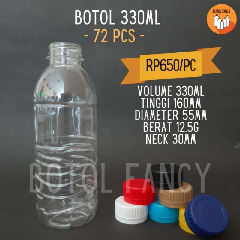 Promo Botol Plastik 330ml / Botol AMDK 330ml / Botol PET 330ml [72 pcs] - Multicolor Kuning ...