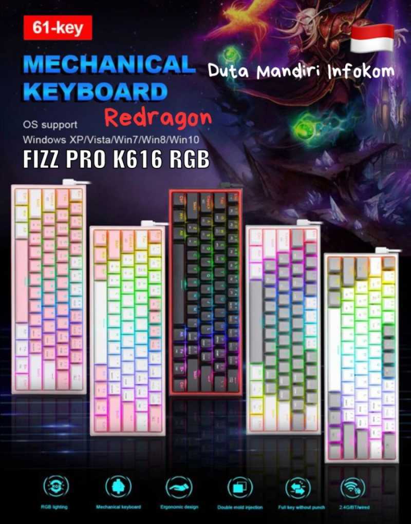 Promo Redragon FIZZ Pro K616 RGB - Wireless Bluetooth Mechanical ...