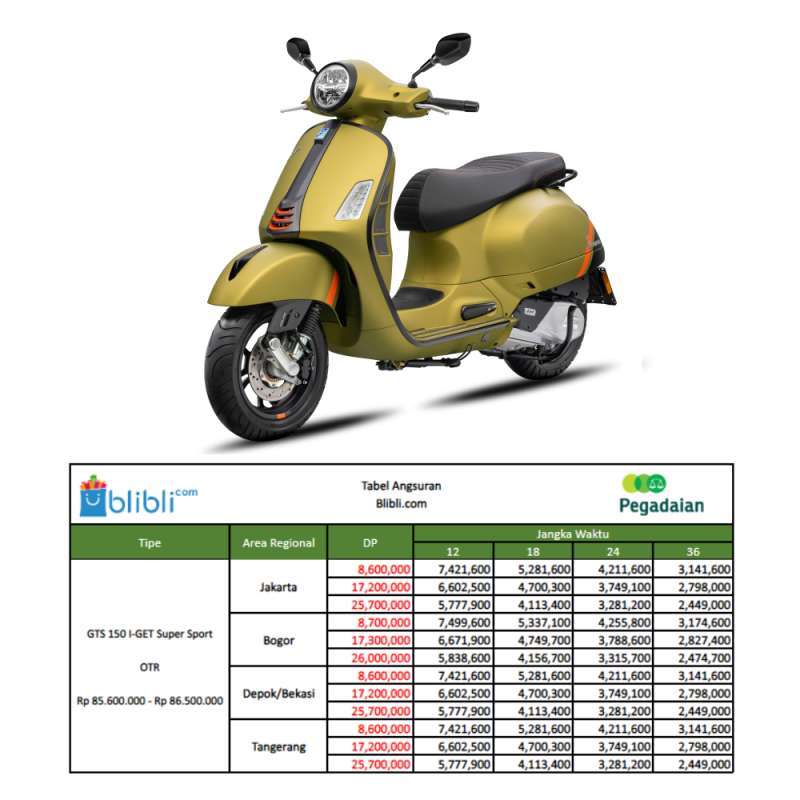 Jual Pegadaian - [dp] Vespa Gts Super Sport 150 I-get Sepeda Motor [otr Jabodetabek] - Green ...