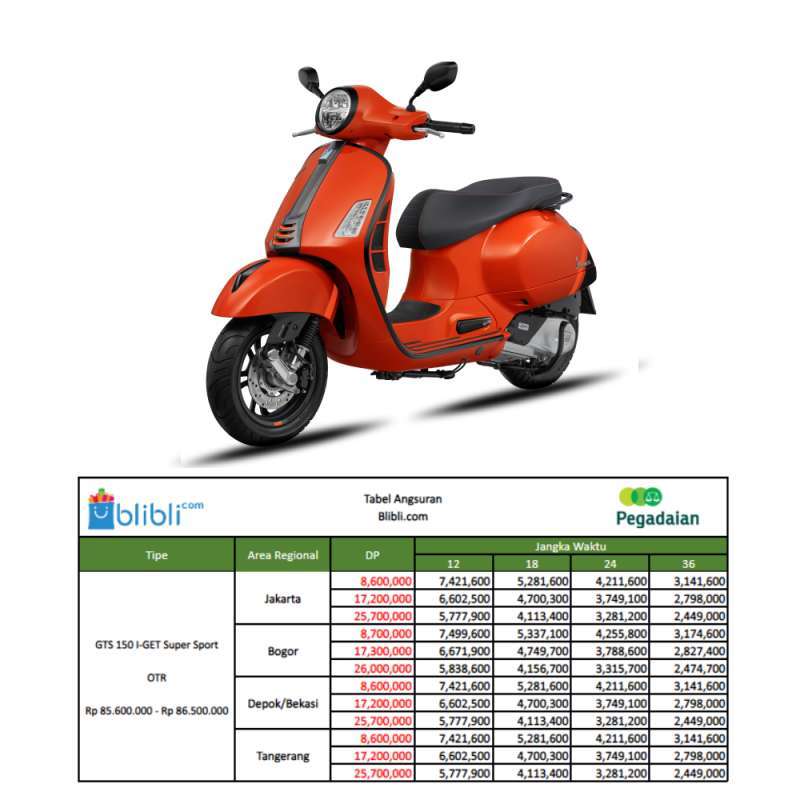 Jual Pegadaian - [dp] Vespa Gts Super Sport 150 I-get Sepeda Motor [otr Jabodetabek] - Orange ...