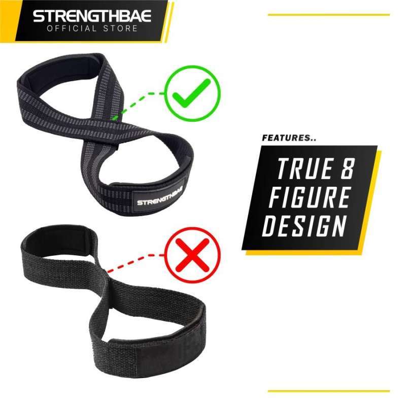 Jual 8 Figure Strap Strengthbae Deadlift Powerlifting Wrist Straps ...