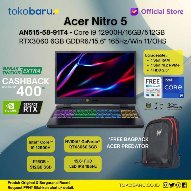 Jual Acer Nitro 5 An515-58-91t4 Core I9 12900h 16gb 512gb Ssd 15.6 ...
