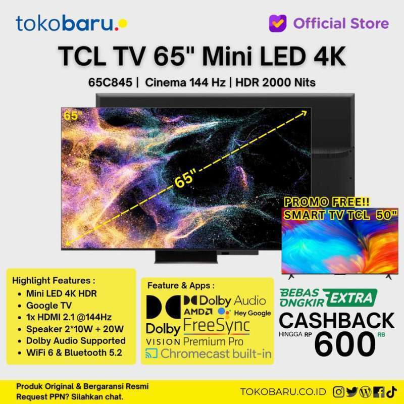 Jual Tv Tcl 65c845 4k Mini-led 144hz Dengan Qled, Google Tv 2.1 Onkyo Di Seller Tokobaru ...