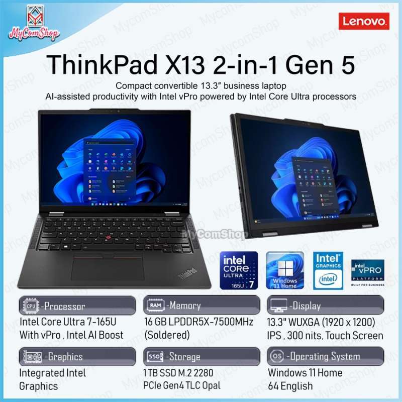 Jual Lenovo Thinkpad X13 2-in-1 Gen 5 Ultra 7-165u 16gb 1tb Ssd 13,3 Touch Di Seller Mycomshop ...