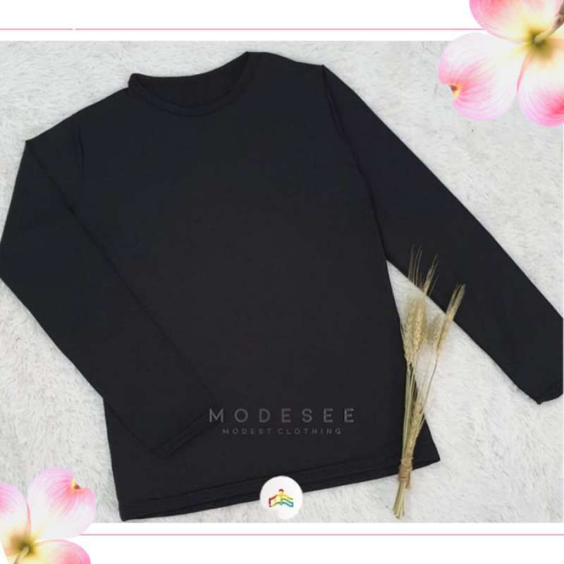 Promo Manset Baju Atasan Muslim Wanita Polos Hitam Lengan Panjang Md09 ...